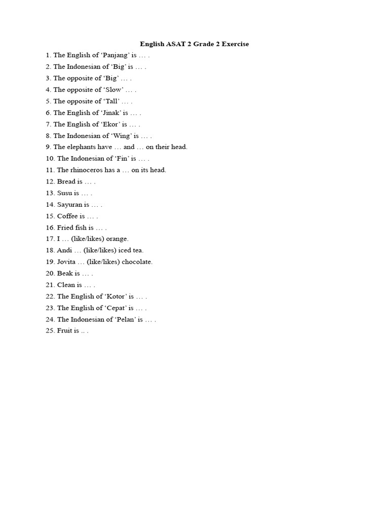 English ASAT 2 Grade 2 Exercise | PDF | Cooking, Food & Wine | Language Arts & Discipline