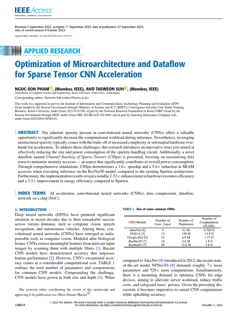 2023-Optimization of Microarchitecture and Dataflow For Sparse Tensor CNN Acceleration | PDF ...