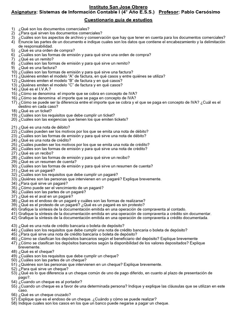 Com Cuest Guia de Estudios 2024 | PDF | Cheque | Factura