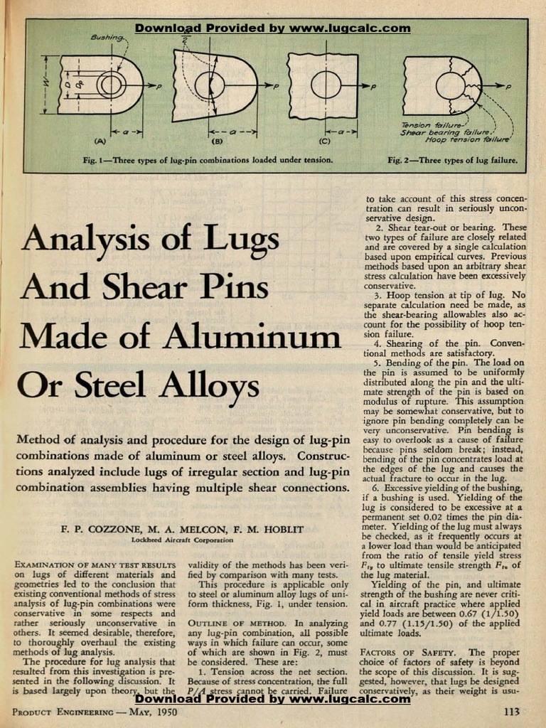 Lug-Pin Design Analysis Method | PDF | Strength Of Materials | Yield ...