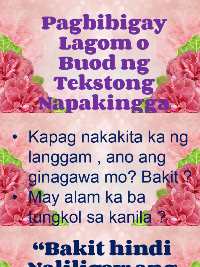 FILIPINO 6 PPT Q3 W6 - Pagbibigay Lagom o Buod NG Tekstong Napakinggan ... FILIPINO 6 PPT Q3 W6 - Pagbibigay Lagom o Buod NG Tekstong Napakinggan ...