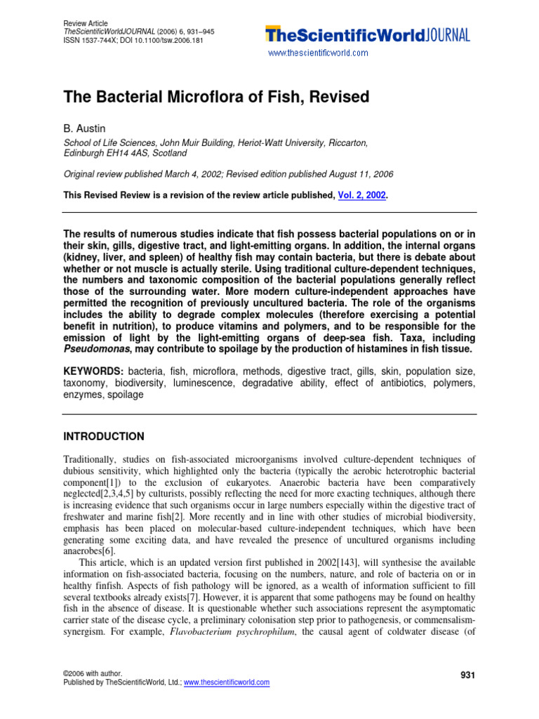Austin - The Bacterial Microflora of Fish, Revised | Download Free PDF ...
