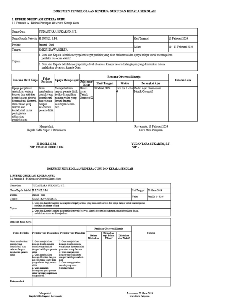 Form Observasi PMM SMKN I RWT 2024 | PDF