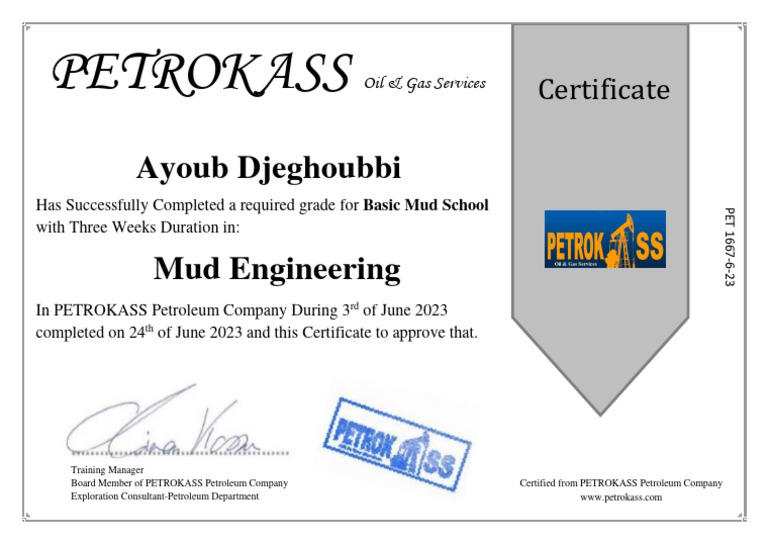 Basic Mud School Completion Certificate | PDF