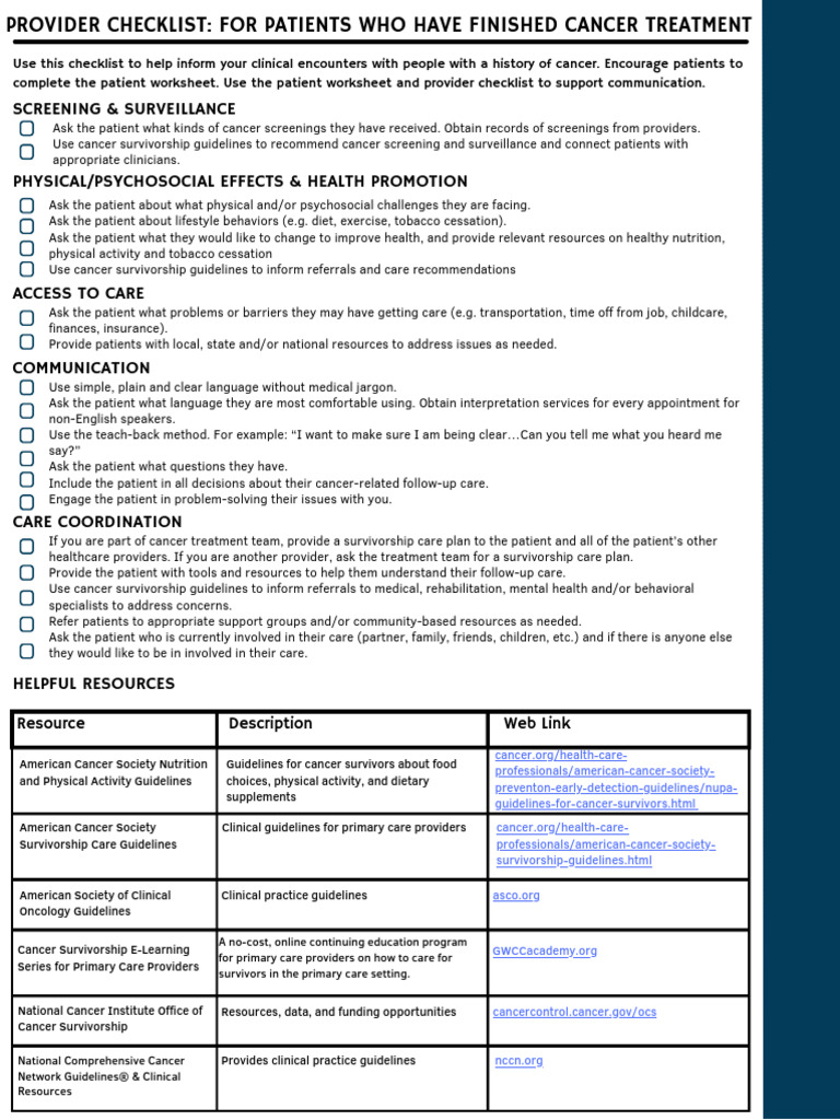 Provider Checklist - Formatted_0 | Download Free PDF | Cancer Survivor ...