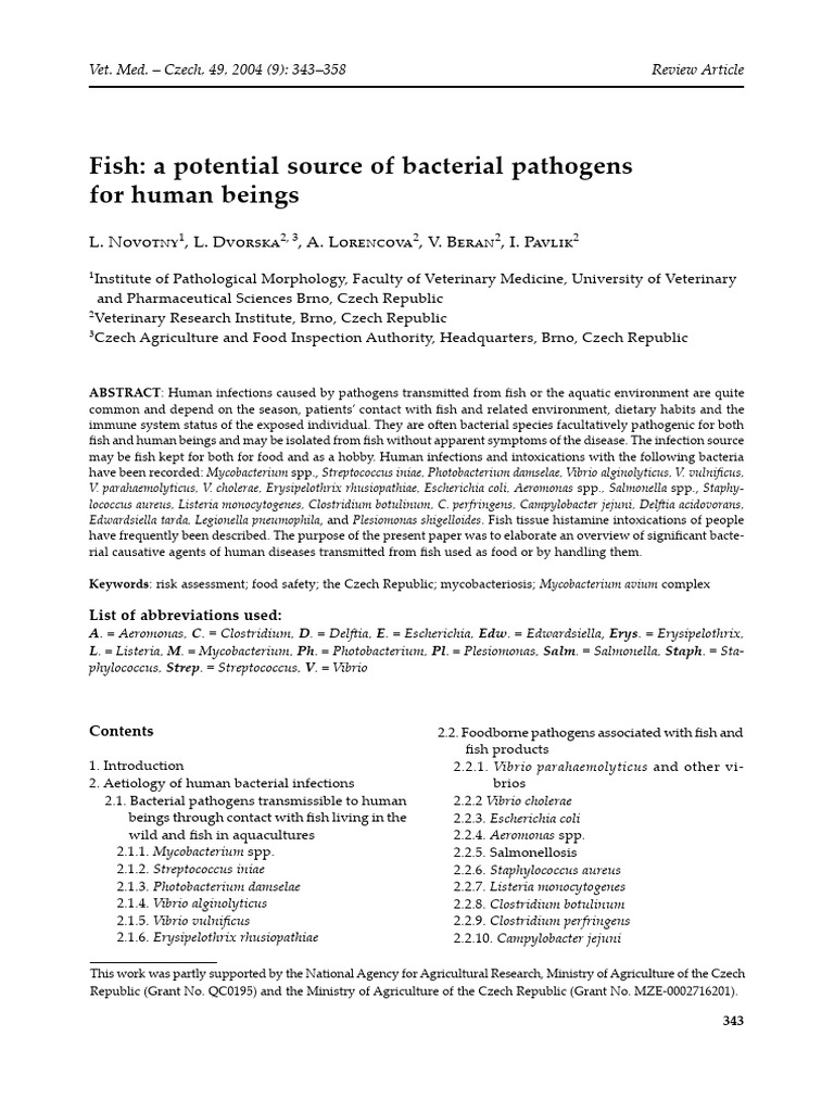 Novotny - Fish-A Potential Source of Bacterial Pathogens | PDF | Infection | Pathogen