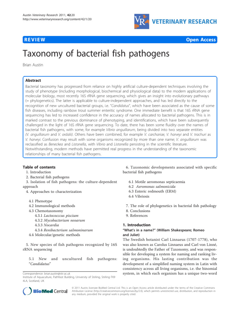 Bacterial Fish Pathogen Taxonomy | PDF | Taxonomy (Biology) | Bacteria
