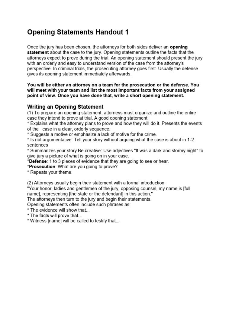 Opening Statements Handout 1 | Download Free PDF | Trials | Prosecutor