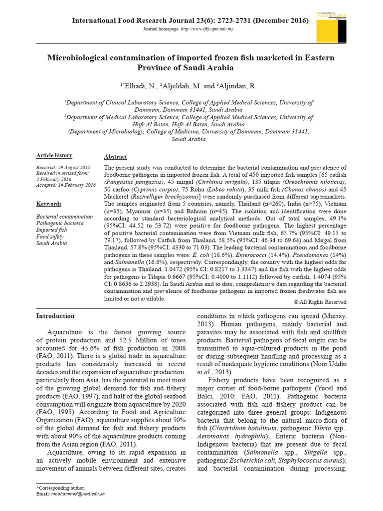 Elhadi - Microbiological Contamination of Imported Frozen Fish | PDF ...