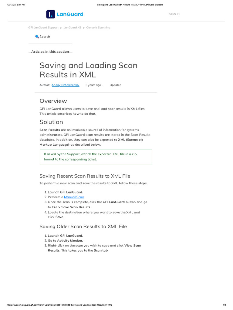 Saving and Loading Scan Results in XML – GFI LanGuard Support | PDF ...