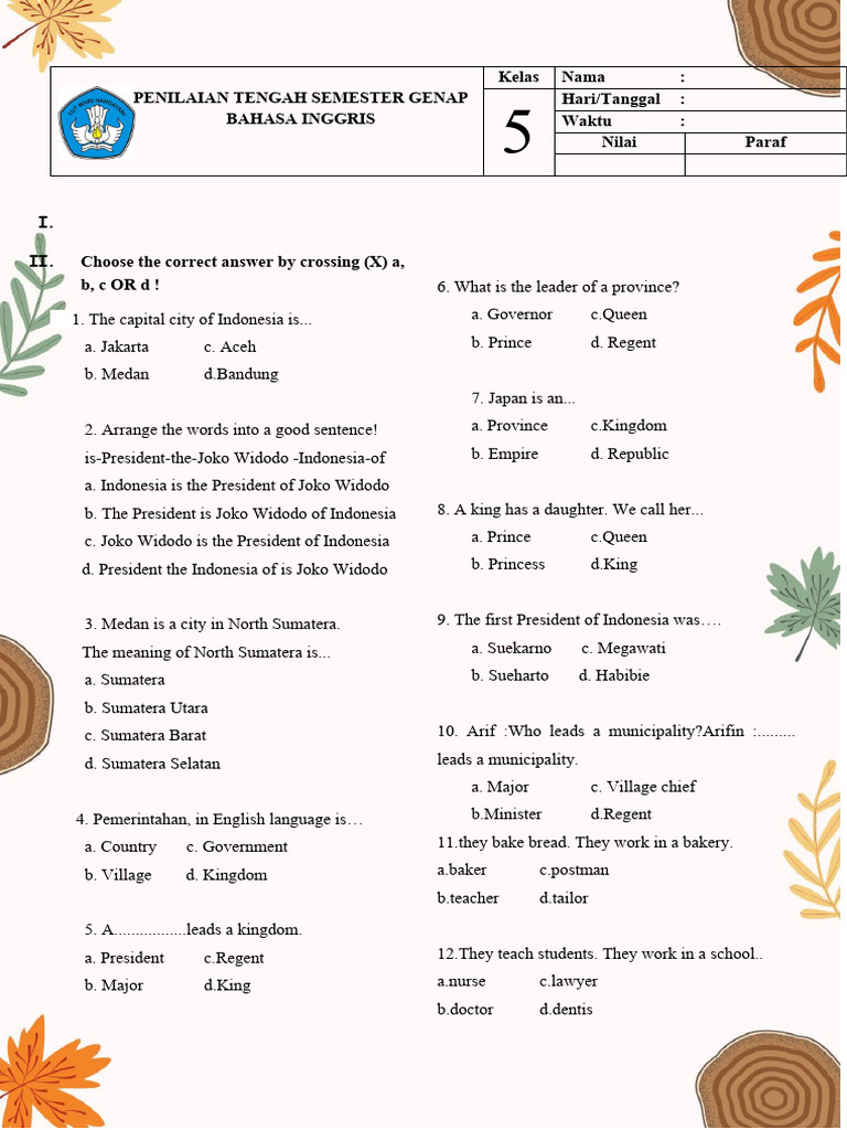 Uts Bing Kelas 6 Semseter 2 | PDF | Politics Of Indonesia | Indonesia