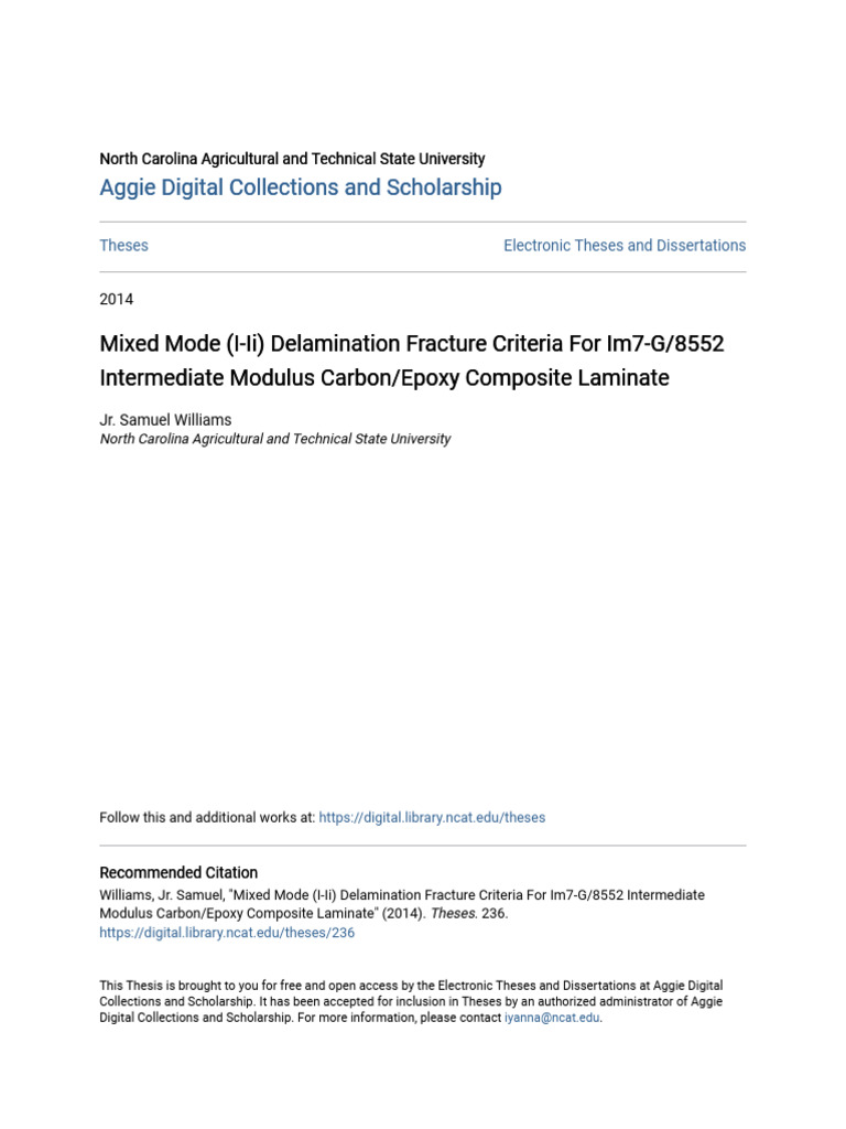 Mixed mode delamination fracture criteria for IM7G8552 Intermediate ...