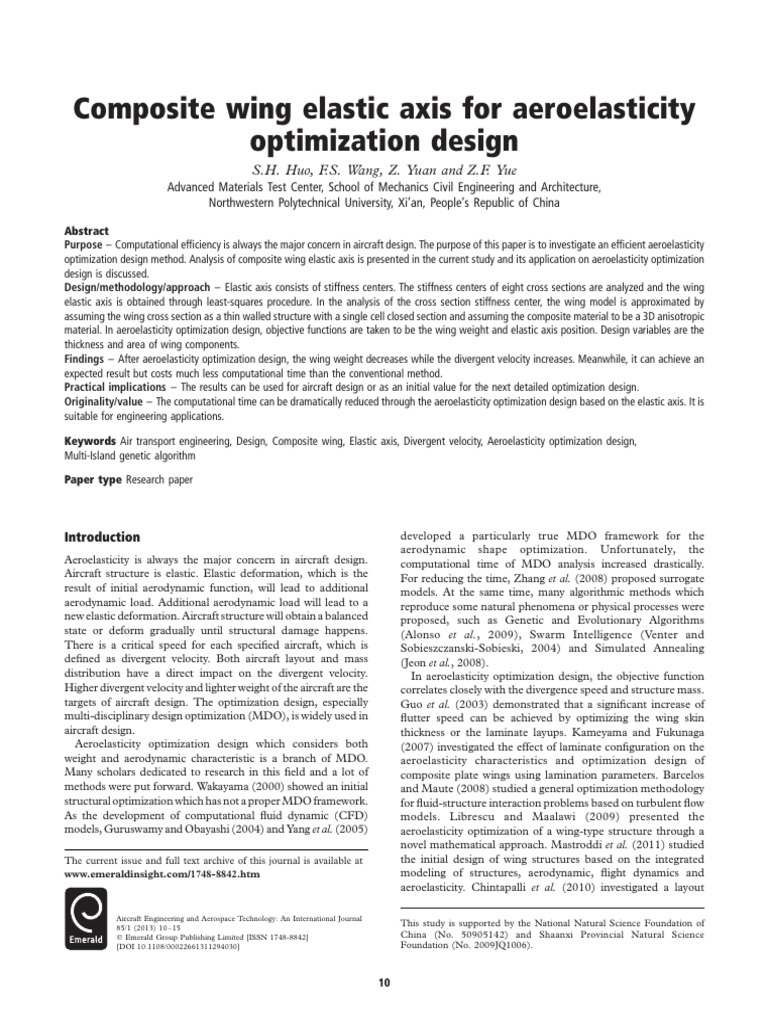 composite wing elastic axis for aeroelasticity optimization design | Download Free PDF ...