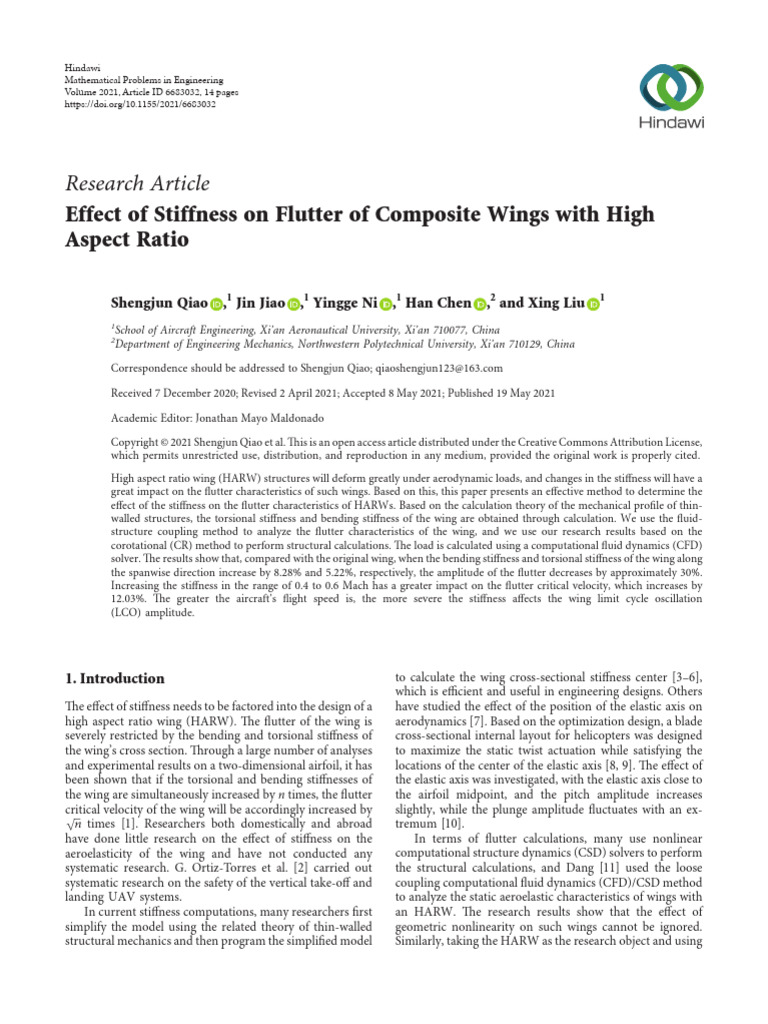 Effect of Stiffness On Flutter of Composite Wings With High Aspect Ratio | PDF | Computational ...