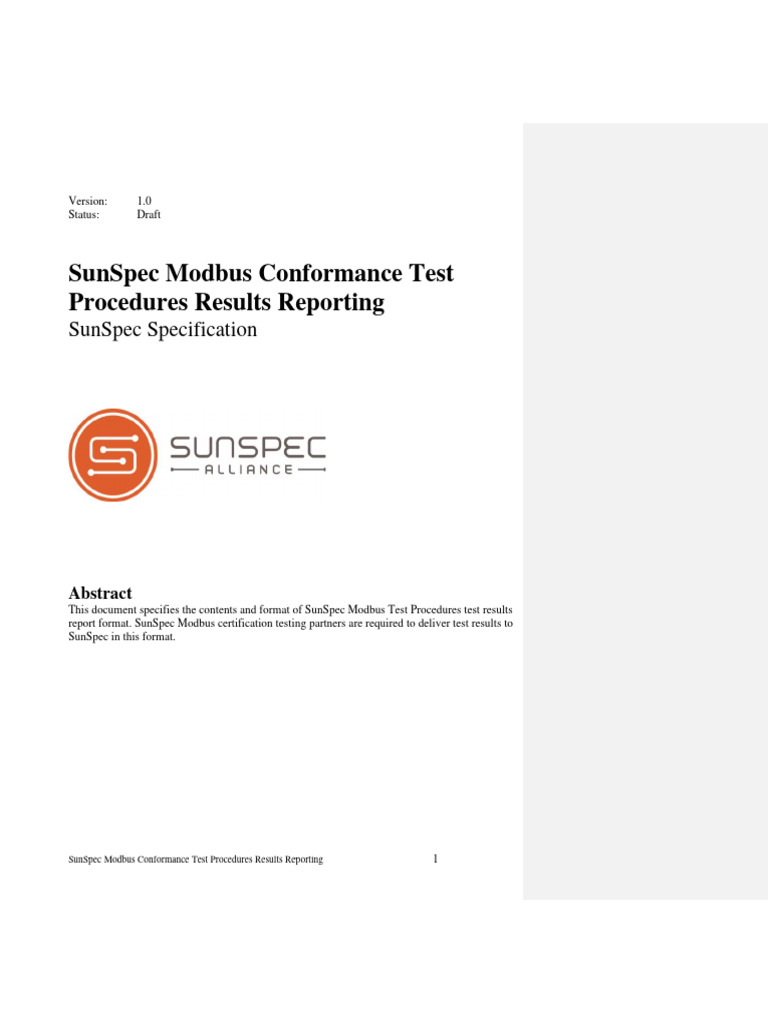 SunSpec Modbus Conformance Test Procedures Results Reporting ... SunSpec Modbus Conformance Test Procedures Results Reporting ...