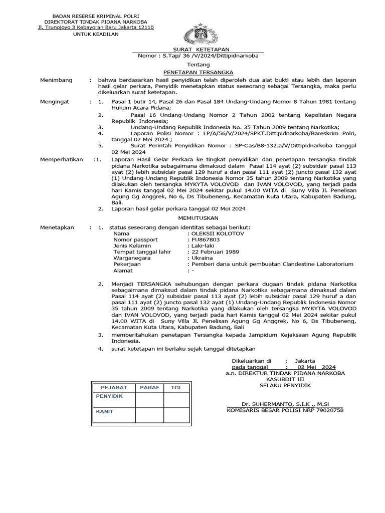 Surat Ketetapan TSK Oleksi | PDF