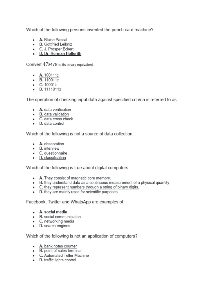 Which of the following persons invented the punch card machine | Download Free PDF | Computer ...