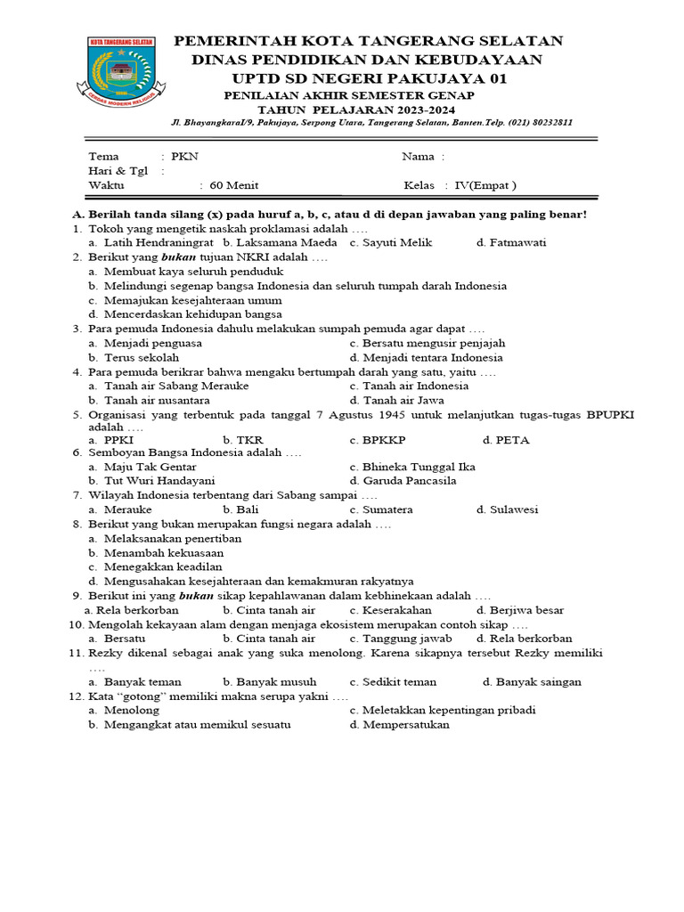 PAS PPKN Kelas 4 Sem 2 | PDF