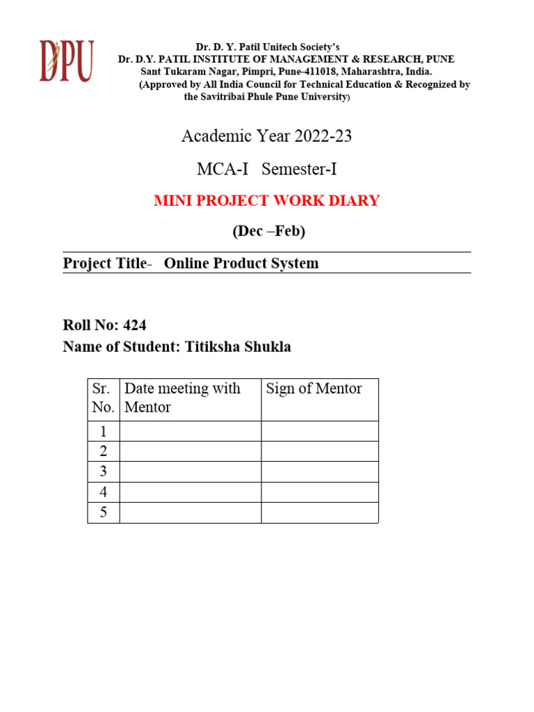 Mini Project Diary Format | PDF