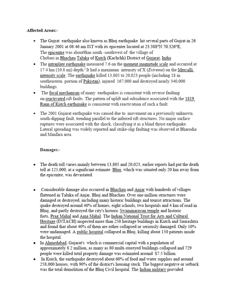 Bhuj Earthquake 2001 Case Study | PDF | Solid Mechanics | Seismology
