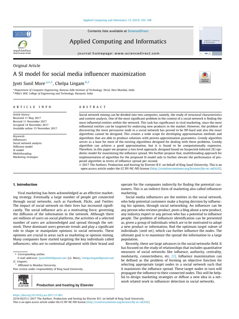 SI Model for Influencer Maximization | PDF | Social Media | Popular ...