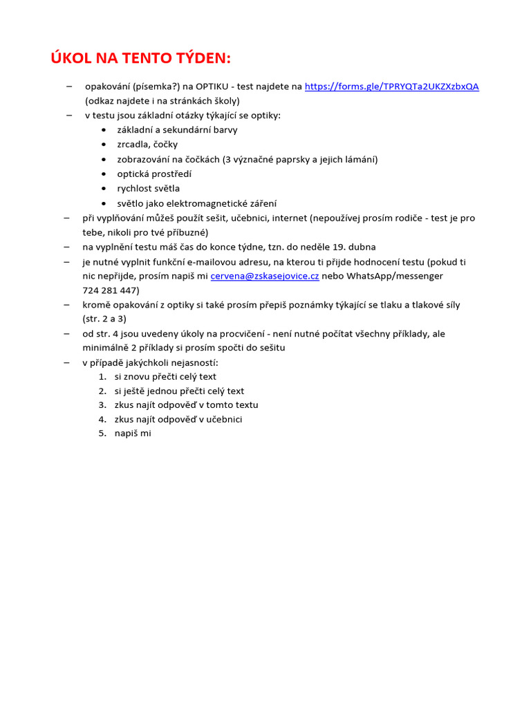 Úkol Na Tento Týden | PDF