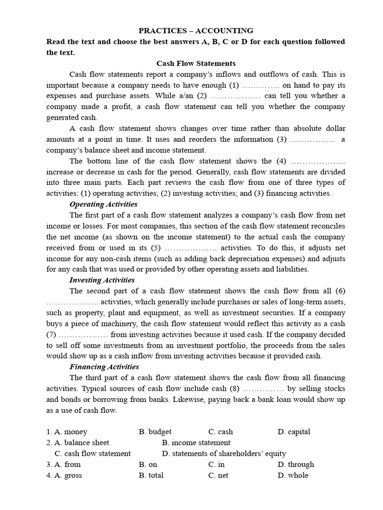 ACCOUNTING - PRACTICE FOR STs | PDF | Cash Flow Statement | Debits And ...