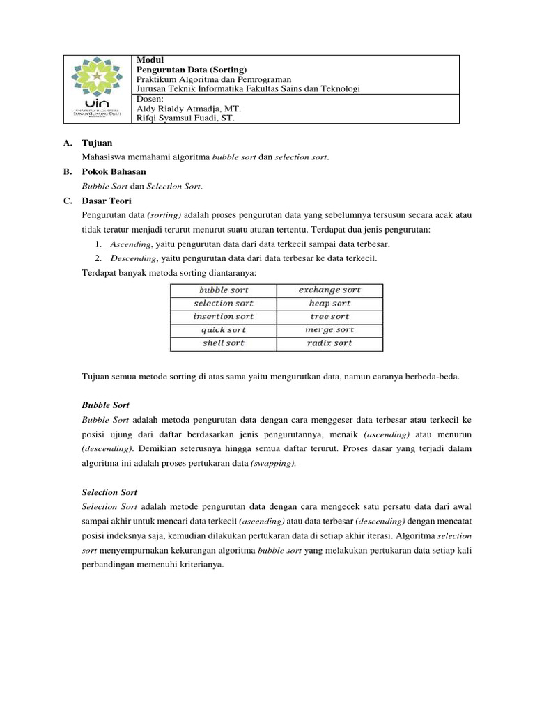 Modul Sorting 2018 | PDF