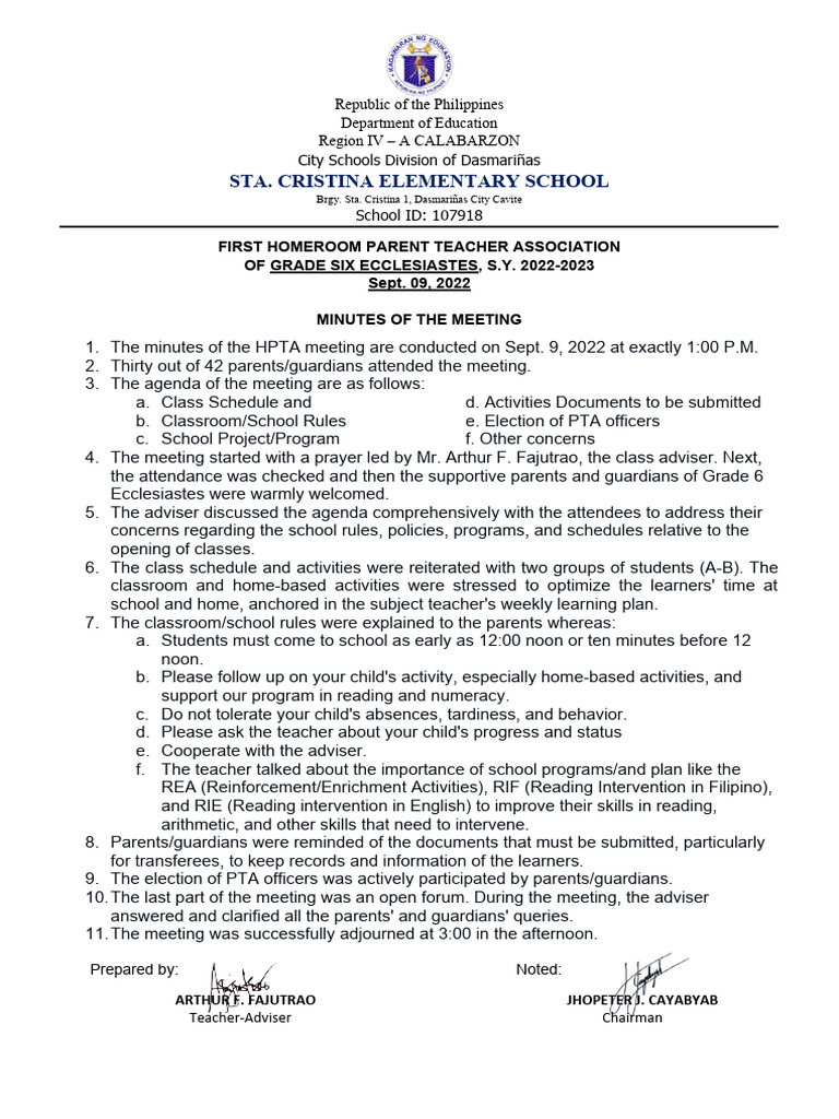 Minutes-of-the-Meeting | Download Free PDF | Cognition | Behavior ...