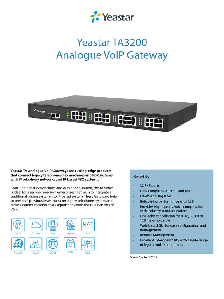 Yeastar TA3200 FXS - Analog Gateway | PDF | Voice Over Ip | Session ...