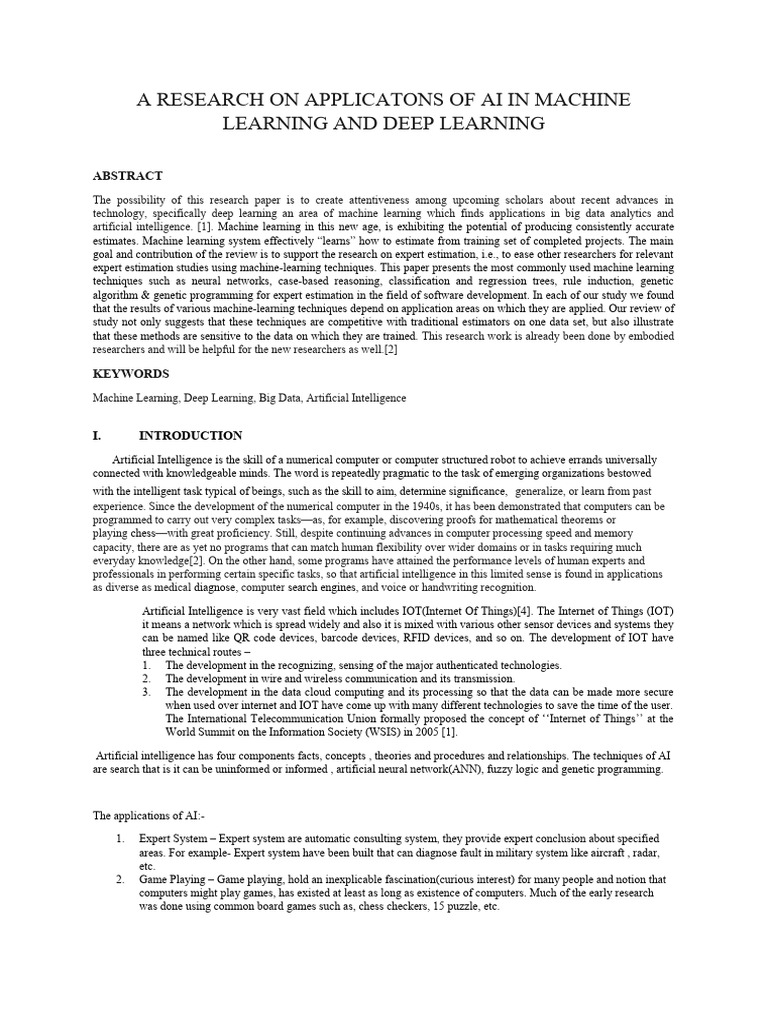 2 A REVIEW ON APPLICATONS OF AI IN MACHINE LEARNING AND DEEP LEARNING ... 2 A REVIEW ON APPLICATONS OF AI IN MACHINE LEARNING AND DEEP LEARNING ...