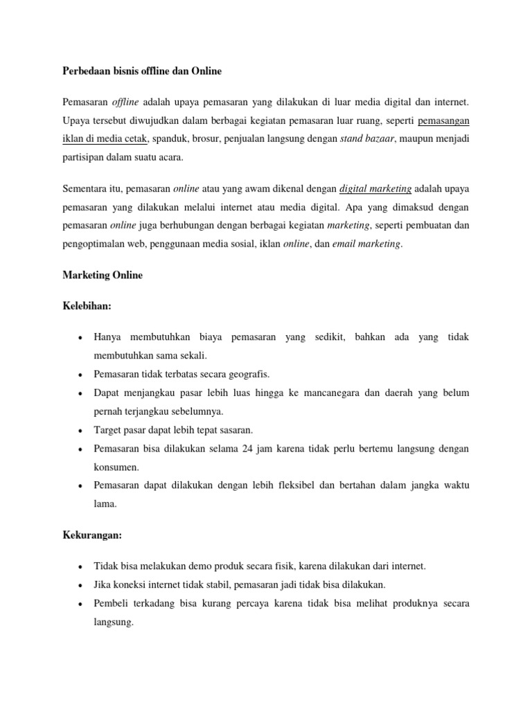 Perbandingan Bisnis Online dan Offline | PDF | Karier & Perkembangan ...