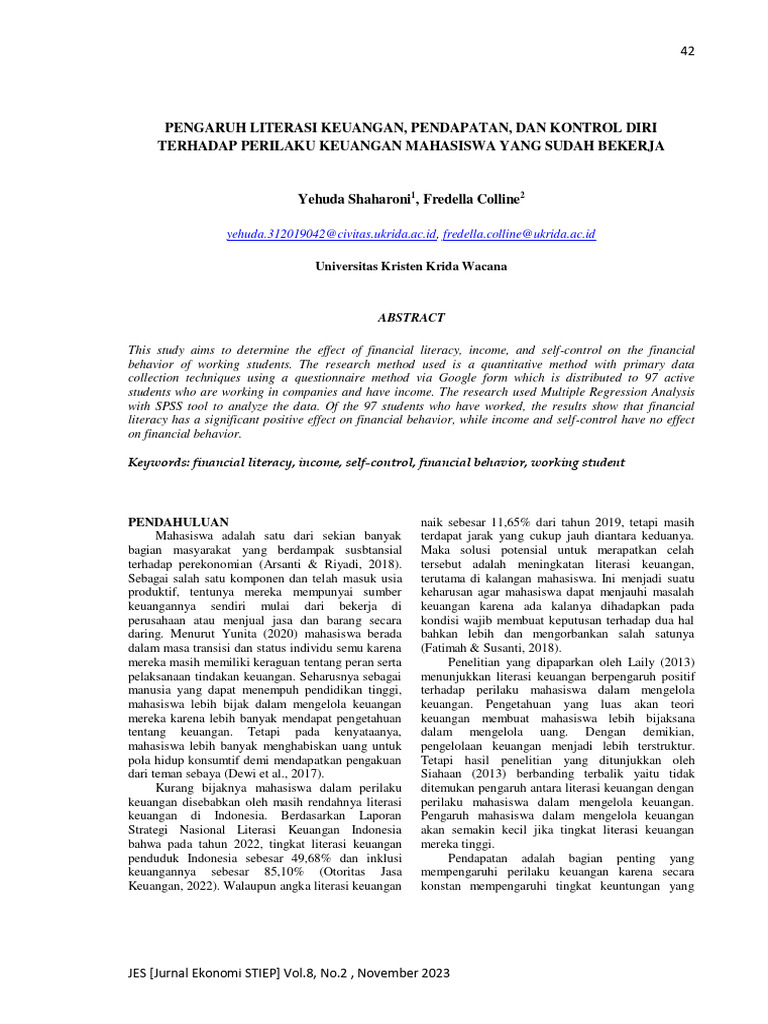 Pengaruh Literasi Keuangan, Pendapatan, Dan Kontrol Diri Terhadap Perilaku Keuangan Mahasiswa ...
