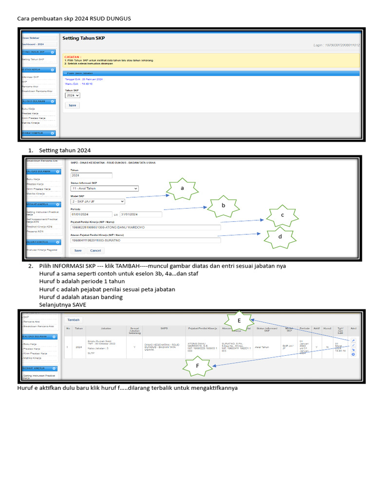 Cara Pembuatan SKP 2024 RSUD DUNGUS | PDF