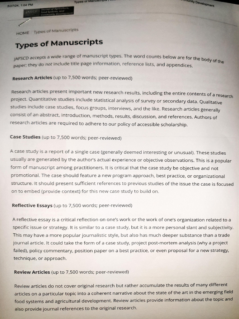 Types of Manuscripts | PDF | Case Study | Academic Journal