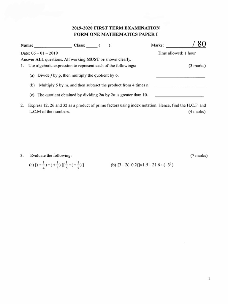 F1 Math Ftexam 2 | PDF