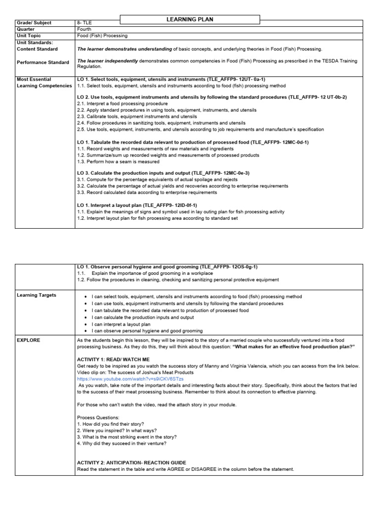 Grade 8 Food Processing Module | PDF | Water | Tablespoon