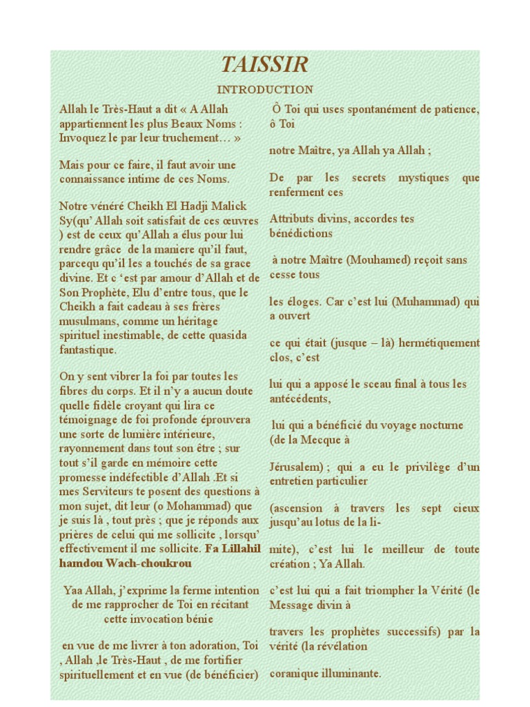 Tayssir : Invocation et Bénédictions | PDF | Allah | Mahomet