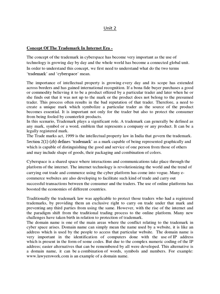 Unit 2 Cyber Law and Internet Security | PDF | Trademark | Copyright