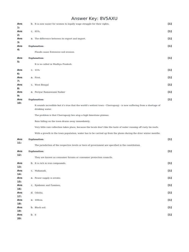 Answer Key: 8V5AXU: Ans 1: (1) Ans 2: (1) Ans 3: (1) Ans 4 | PDF ...