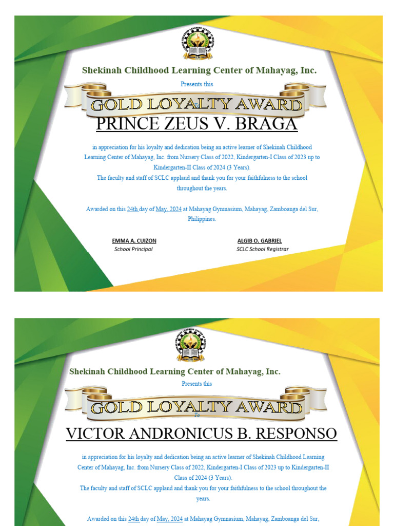 Loyalty Certificate 23 24 | Download Free PDF | Learning