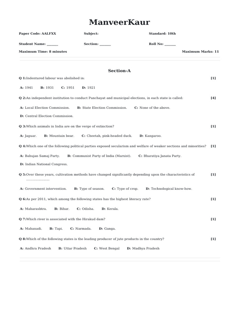 10th Grade Social Studies Quiz Questions | PDF | Travel