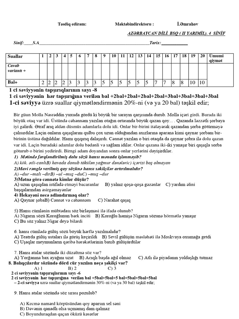 4 Cu Si̇ni̇f BSQ 2 Ii Yari̇mi̇l Butun Fenler Uzre | PDF