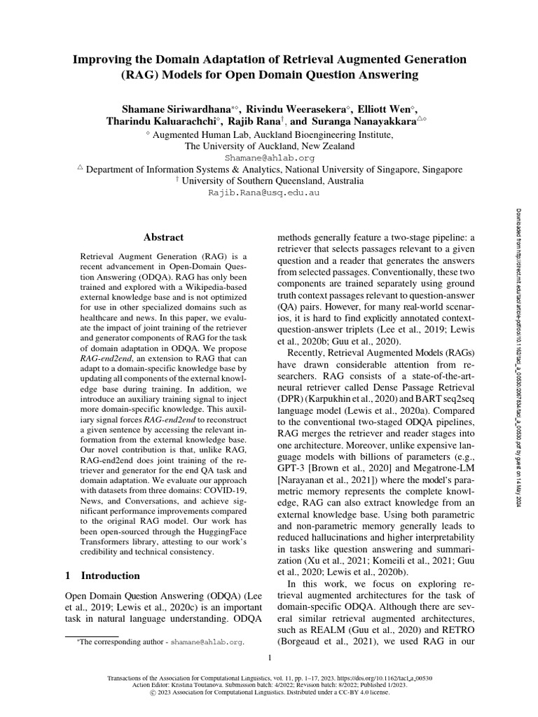 Improving The Domain Adaptation Of Retrieval Augmented Generation Rag