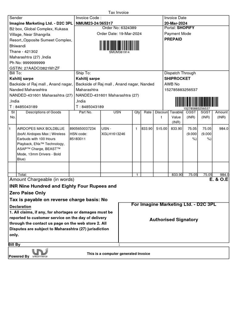 Invoice | PDF | Public Finance | Taxes