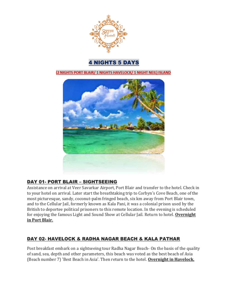 4N 5D 4 Star Port Blair | PDF | Resort