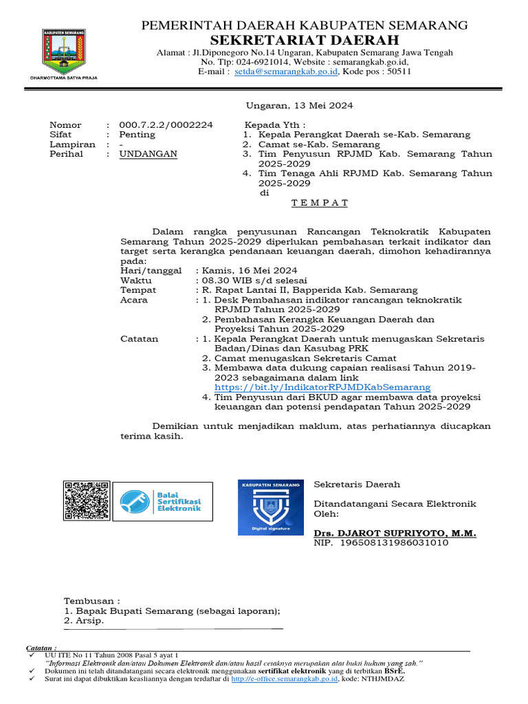 Surat Undangan Desk Indikator RPJMD 16 Mei 2024 PD | PDF