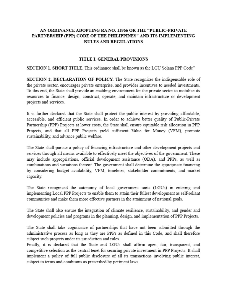 LGU Solana PPP Code (Irr) | PDF | Public–Private Partnership | Internal Rate Of Return