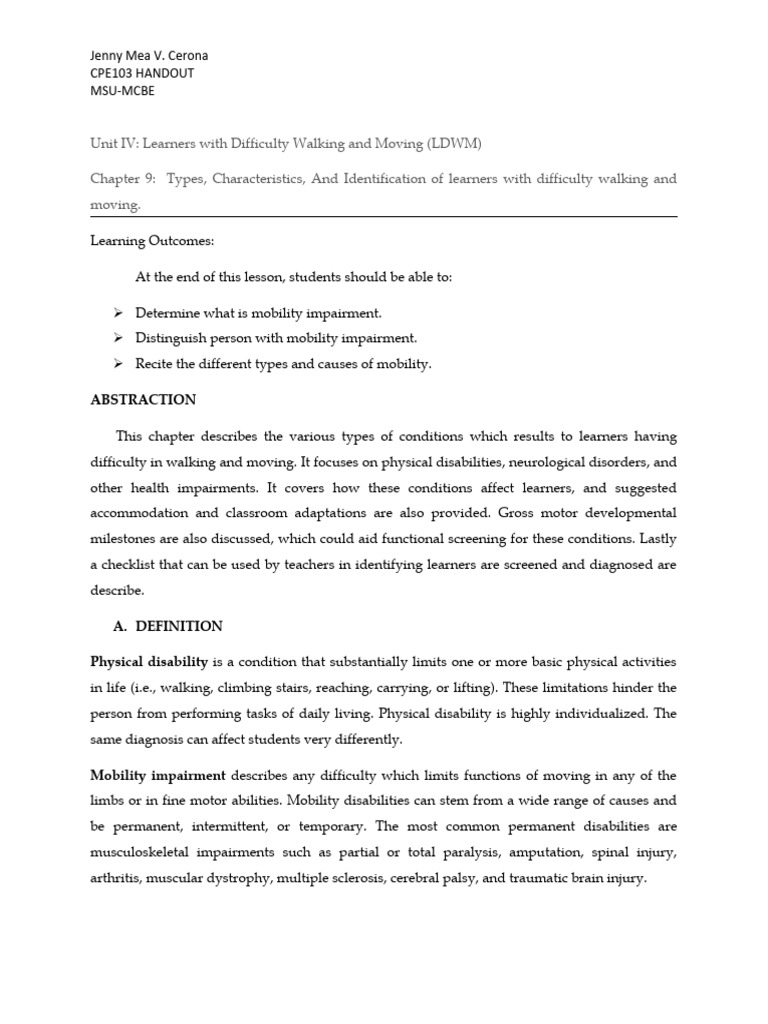 Handout Cpe103 Jennymea | PDF | Cerebral Palsy | Epilepsy