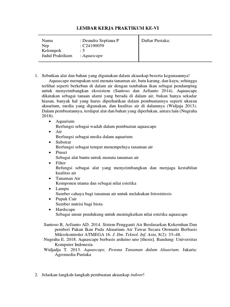 Lembar Kerja Ke-6 - Kelompok 5 - Deandra Septiana P - C24190059 | PDF